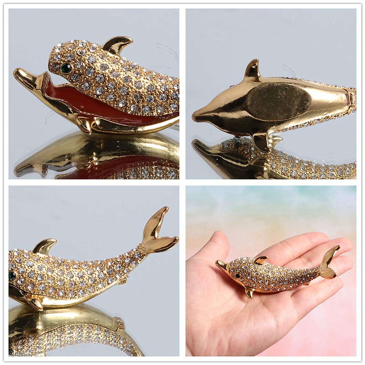 Waltz&F Diamond golden dolphin Hand-Painted Trinket Box Animal Jewelrybox Figurine Collectible Ring Holder