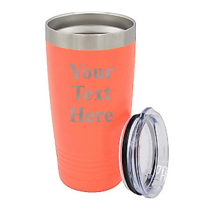 My Personal Memories Customized Personalized Stainless Steel Travel Tumbler with Lid - Engraved Double-Wall Vacuum Insulated for Him, Her Your Custom Text (20 oz, Coral)