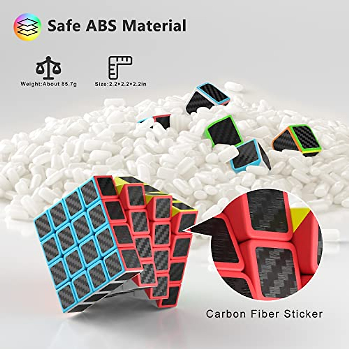 Vdealen Speed Cube Set, Puzzle Cube Bundle of 2x2x2 3x3x3 4x4x4 Pyramid Magic Cube Set, Birthday Party Christmas Stocking Stuffers Gift for Kids Teens Adults(Carbon Fiber Sticker)