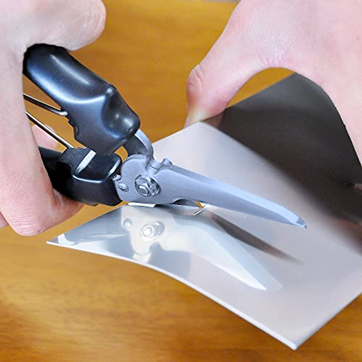 CANARY Metal Cutting Scissors with Wire Cutter 7.6" [Straight], Made in JAPAN, All-Purpose Heavy Duty Hand Shears, Japanese Stainless Steel Blade, Spring Loaded Handle, Black