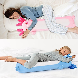 Auspicious beginning 35.4inch Cute Axolotl Stuffed Animal Plush Pillow, Soft Kawaii Cat face Newt Plush Toy Body Pillow Gifts (Pink Salamander)