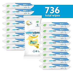 WaterWipes Bundle, Original 720 Count (12 packs) & XL Bathing Wipes 16 Count (1 pack), Plastic-Free, 99.9% Water Based Wipes, Unscented, Hypoallergenic for Sensitive Skin, Packaging May Vary