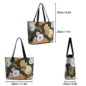 Womens Handbag Japanese Flowers Leather Tote Bag Top Handle Satchel Bags For Lady