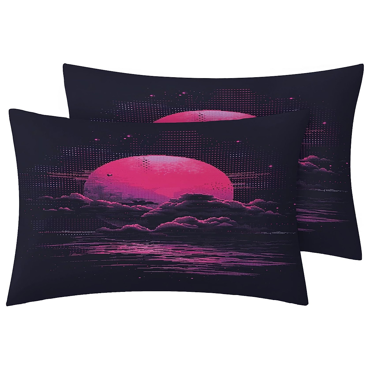 zcwl Vaporwave Duvet Cover Twin Size | Neon Moon Bedding Set | 2 Piece | Soft Microfiber Patterned Comforter Cover with Zipper Ties & 1 Pillowcase | Vaporwave Bedroom Decor