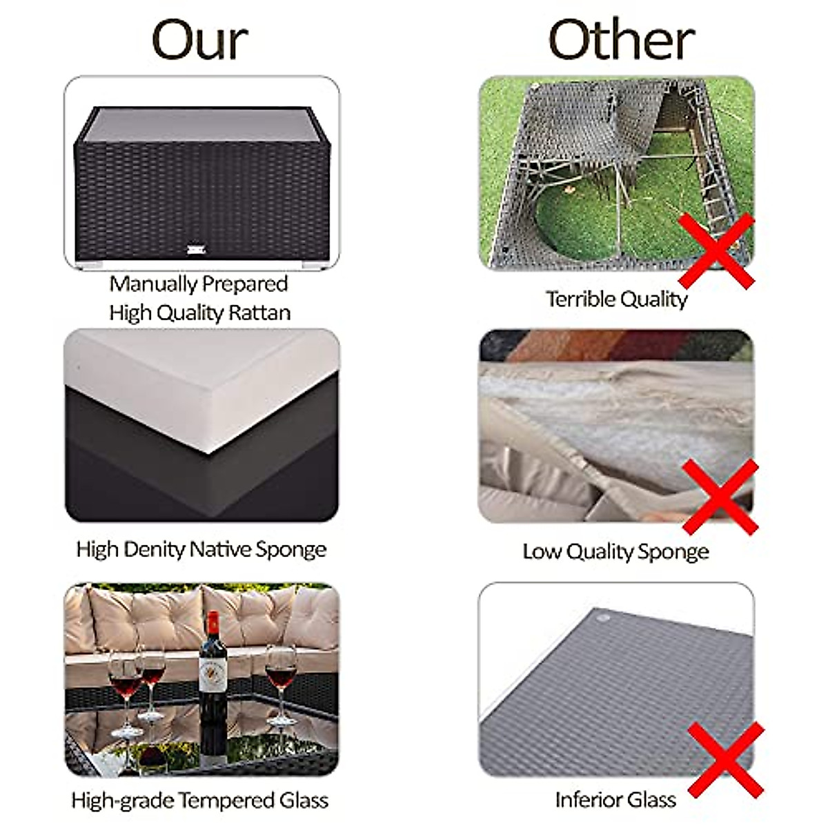 Einfach 7 Pieces Patio Furniture Sets, Rattan Conversation Sofa Chair with Glass Coffee Table, Outdoor & Indoor, Patio Furniture Sets(Blue)