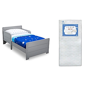 Delta Children MySize Toddler Bed, Grey, Dual Sided Recycled Fiber Core Mattress, Waterproof Cover, Holds up to 50 lbs