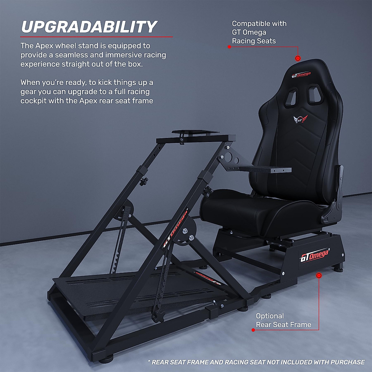 GT OMEGA Apex Racing Wheel Stand for Logitech Fanatec Clubsport Thrustmaster Gaming Steering Wheel Pedal & Shifter Mount, TX T500 T300 G29 G920 PS4 Xbox Foldable Tilt-Adjustable for Racing Control