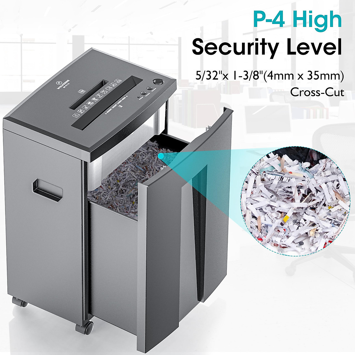 WOLVERINE 18-Sheet 60 Mins Running Time Cross Cut High Security Level P-4 Heavy Duty Paper/CD/Card Ultra Quiet Shredder for Home Office with 6 Gallons Pullout Waste Bin SD9113 (Grey ETL)