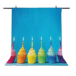 9x16 FT Birthday Vinyl Photography Backdrop,Cupcakes in Rainbow Colors with Candles Fun Homemade Party Food Sweet Delicious Background for Baby Birthday Party Wedding Studio Props Photography