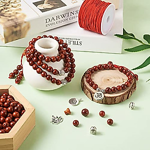 Bestewelry 324pcs 8mm Natural Sandalwood Bead Bracelet Making Kit Round Mala Bead Buddha Head Lotus Om Symbol Alloy Beads & Pendants Elastic Cords for Bracelets DIY Jewelry Making