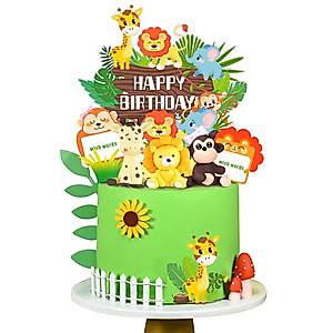 Jungle Safari Animal Cake Toppers Animals Cake Decorations for Jungle Safari Animals Theme Party Baby Showers Kid Birthday Party Supplies (Jungle Safari)