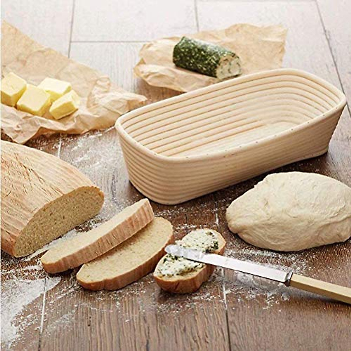 KONGDY Banneton Bread Proofing Basket 2 Pack 10 Inch Oval Bread Proofing Basket, Sourdough Bread Baking Food Tools for Making Baking Fermentation Food Storage Tools
