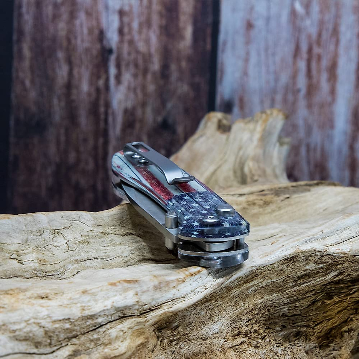 WHISKEY BENT HAT CO. Catch Pin Lock Folding Pocket Knife w/Clip Drop Point Blade Thumbstud Opening 440C Stainless Steel (Patriot, 3.75" Closed Length)