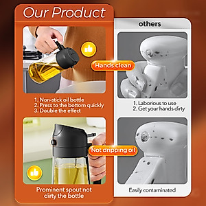 YARRAMATE Oil Sprayer for Cooking, 2 in 1 Olive Oil Dispenser Bottle for Kitchen, 16oz/470ml Premium Glass Oil Bottle, Food-grade Oil Mister for Air Fryer, Salad, Frying, BBQ (Black)