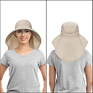 Outdoor Fishing-Hat Summer Sun-Hats for Women - Wide Brim UPF 50+ Fishing Hat UV Protection Hiking Hat with Neck Flap Cap Beige