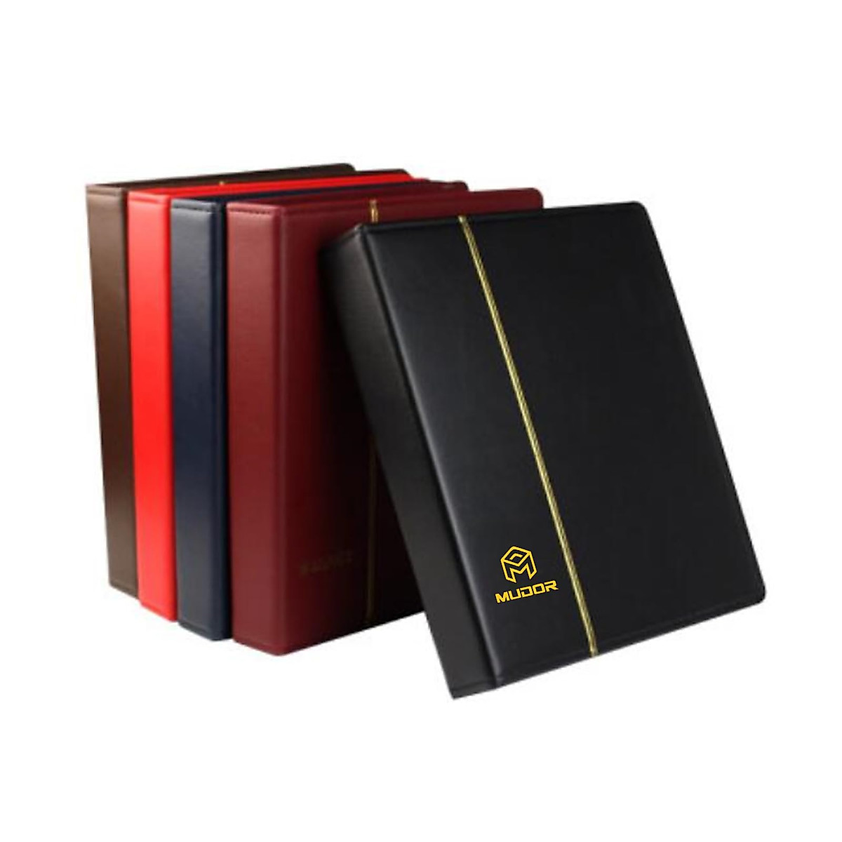 MUDOR Empty Premium PU Classic Binder, 4 Ring Binder Albums Stockbook for Stamps, Documents, Coins, Bank Notes(Black)
