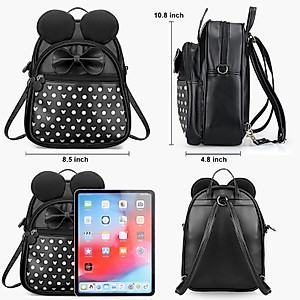 Voikukka Black Mini Backpacks for Girls Small Backpack Purse Leather Cute Kids Travel Toys Gift Mouse Backpack for Little Girls Childrens Crossbody Bag Toddler Girl Backpacks