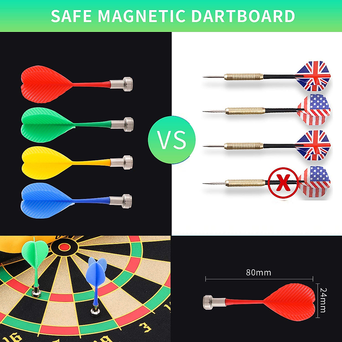 CX L SUM Magnetic Dart Board, Indoor Outdoor Dart Games for Kids with 12pcs Magnetic Darts, Safety Toy Games, Rollup Double Sided Board Game Set for Gifts