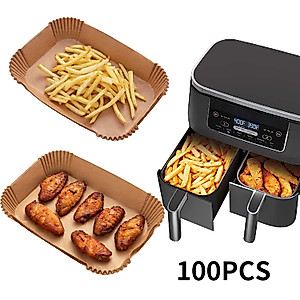 Air Fryer Disposable Paper Liner for Ninja Dual,100PCS Food Grade Air fryer Parchment Liners for Ninja DZ201,Ninja Foodi Dual Air Fryer Accessories Baking Paper (9 * 6, Natural)
