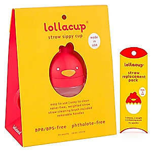Lollaland Weighted Straw Sippy Cup for Baby:MADE IN THE USA - Transition Kids, Infant & Toddler Sippy Cup (6 months - 9 months) | Shark Tank Products | Lollacup (Red) w/ Straw Replacement Pack