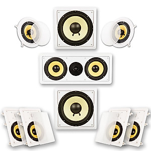 Acoustic Audio by Goldwood HD725 Flush Mount In-Wall/Ceiling Home Theater 7.2 Surround Sound 5.25 Inch Speakers (9 Speakers, 7.2 Channels, White)