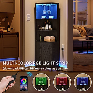 YITAHOME Corner Bar Cabinet with LED Lights & Glass Holder, 5 Tier Corner Shelf with Storage, Wine Rack Cabinet Display Shelves for Living Room, Dining Room, Kitchen, Black