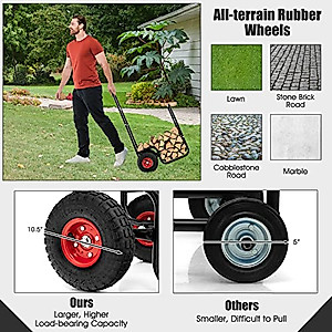 Goplus Firewood Log Cart, Outdoor Indoor Firewood Rack Storage Mover with Pneumatic Rubber Wheels, Heavy Duty Steel Wood Hauler, Firewood Carrier for Fireplace, Fire Pit, 220 LBS Capacity