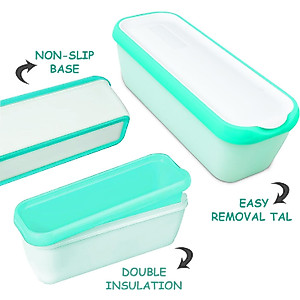 KisSealed 4 Pack Ice Cream Containers,Reusable Homemade Ice Cream Tubs,1.5 Qt Storage Freezer Ice Cream Container with Lids and Spoon for Yogurt, Sorbet, ect.