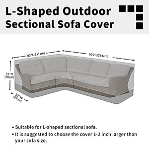 Easy-Going Outdoor L-Shaped Sectional Sofa Cover 83"X104" UV Resistant Patio Sectional Couch Cover Waterproof Lawn Patio Furniture Cover (Left Facing, Gray/Dark Gray)