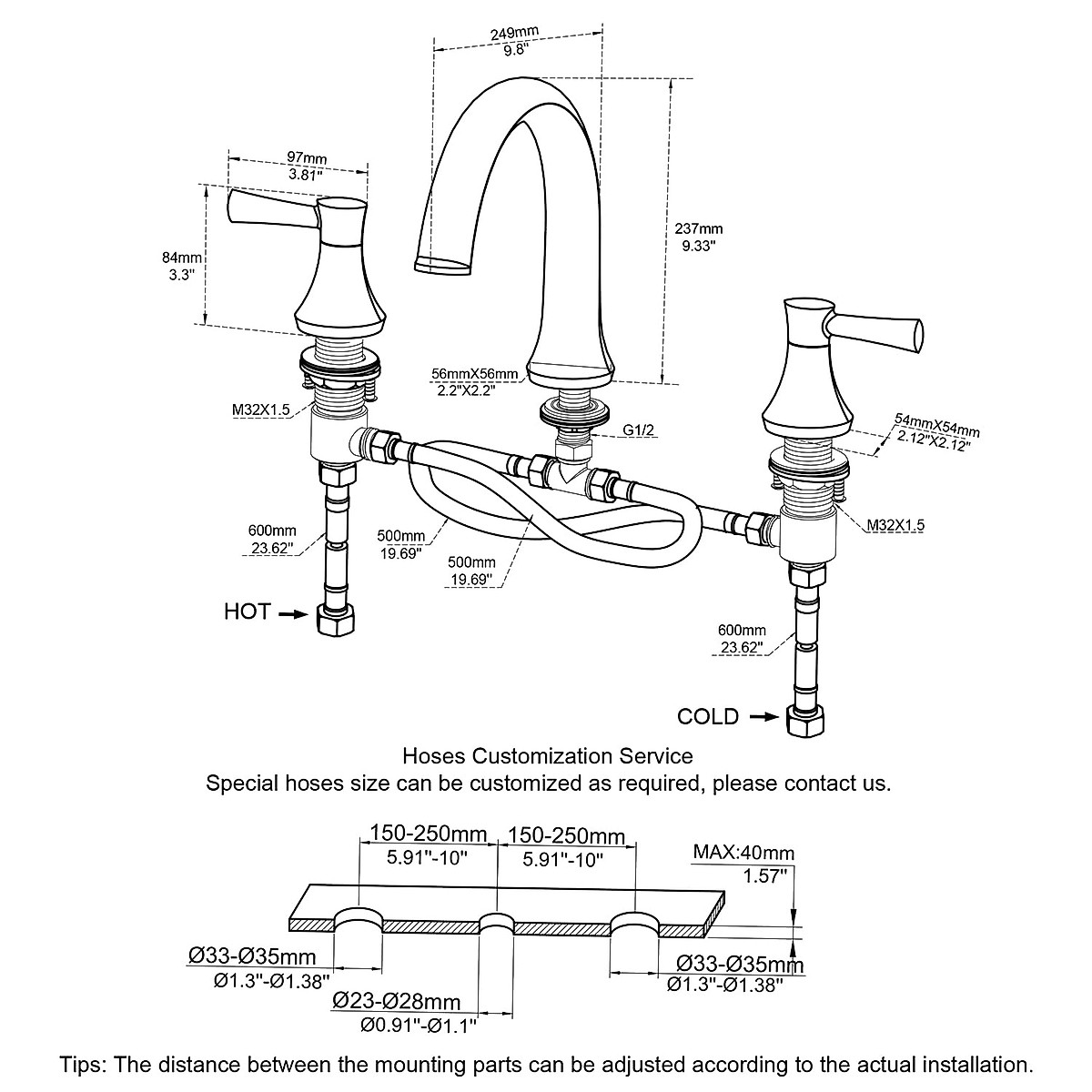 Wowkk Roman Tub Faucet Deck Mount Tub Filler 2 Handles Brushed Gold Bathtub Faucets Brass Bathroom Faucet