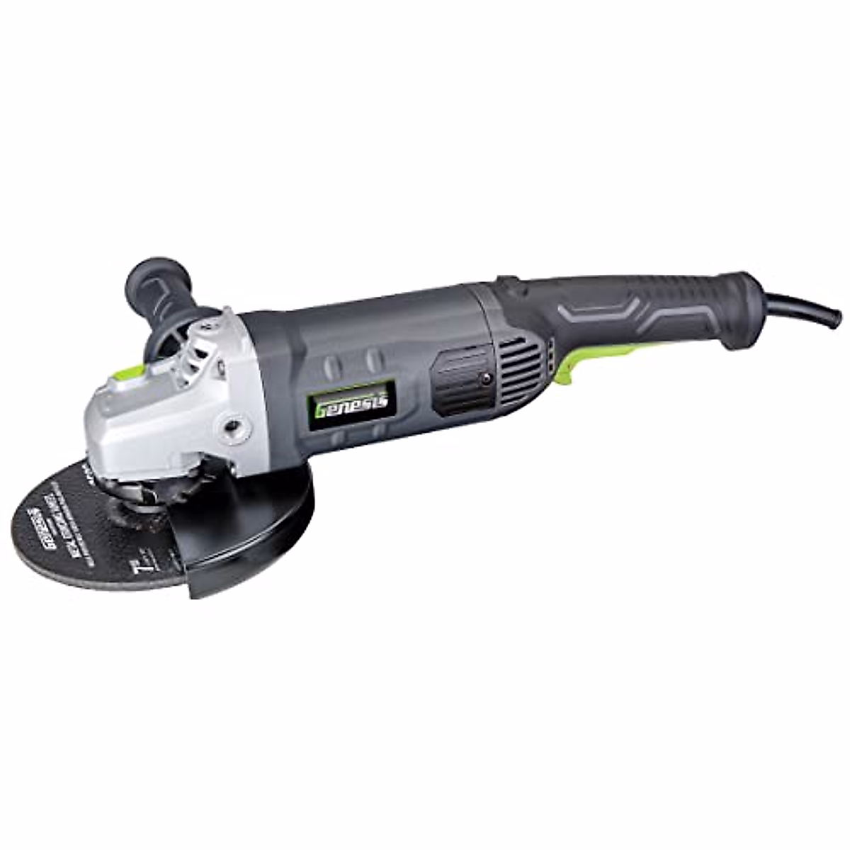 Genesis Angle Grinder 15 Amp 7 Inch 8,500 RPM Corded with 3-Position Side Handle, Wheel Guard and Grinding Wheel and 2 Year Warranty (GAG1570), Gray