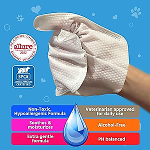 6 Hypoallergenic Pet Grooming Cleaning Wet Wipes Mitt - No Water or Shampoo Needed, Deoderizing, Conditioning, Mouisturing, Fresh, Pet Supplies No Mess Mitts - UNSCENTED