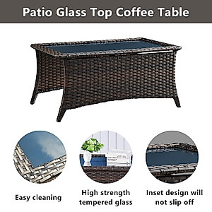 Belord Wicker Patio Furniture Sets - 8 Piece Rattan Outdoor Furniture Conversation Sets with 4 Swivel Rocker Chairs, Rattan Sofa, Wicker Ottomans and Coffee Table, Brown/Blue