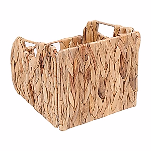Water Hyacinth Storage Baskets with Handles,Seagrass Storage Basket,Wicker Baskets,Small Folding 2 Packs Handmade Woven Baskets 9.4"L x 7.9"W x 7.5 "H (water hyacinth)
