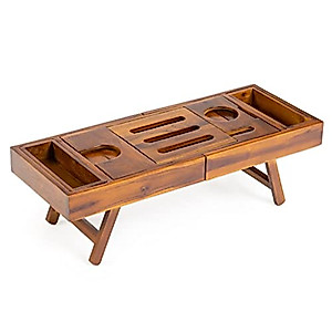 Ala Teak Wood Luxury Bathtub Caddy Tray with Extendable Sides and Bed Tray, Reading Rack, Tablet Holder