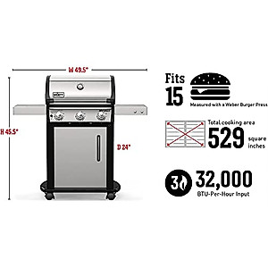 Weber 46502001 Spirit S-315 Gas Grill Liquid Propane Bundle with Generic Grill Cover Barbecue Waterproof Outdoor Protection and Aluminum Drip Pans Set of 3