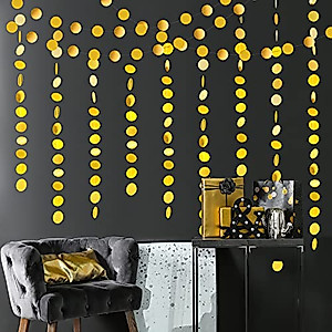 MIAHART 52 Feet Circle Dots Gold Circle Garlands Glitter Gold Decorations Party Garland Hanging Banner Decor for Birthday Baby Shower Wedding Christmas Party
