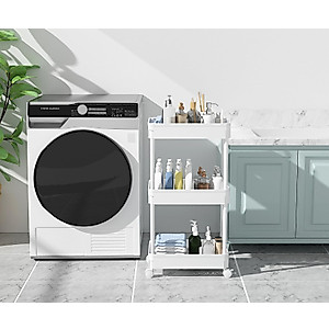 Sooyee 3-Tier Plastic Rolling Utility Cart with Wheels, Multi-Functional Storage Trolley for Office, Living Room, Kitchen, Movable Storage Organizer with Wheels, White