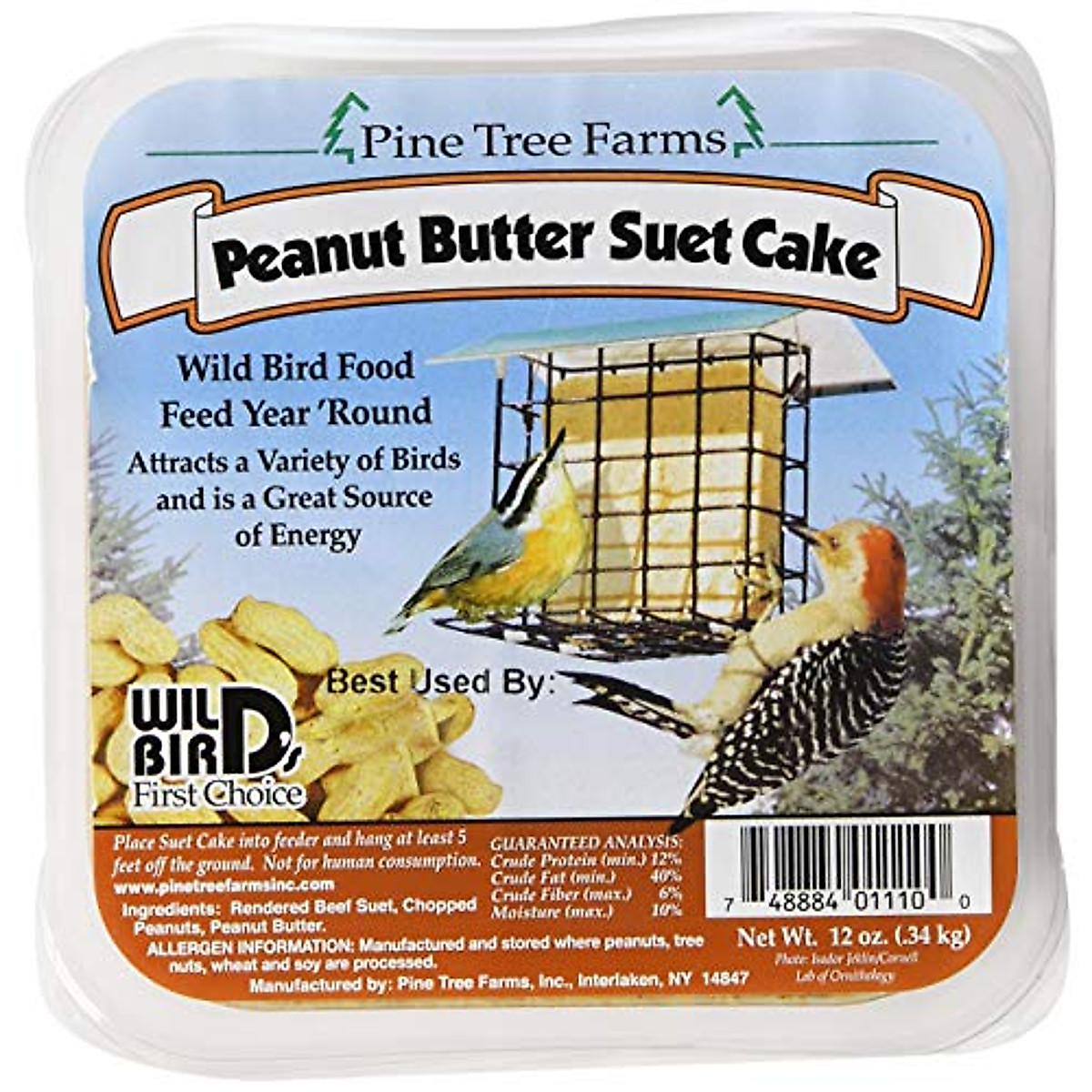 6 Pack Pine Tree Farms Peanut Butter Suet Cake Wild Bird Food 12 Ounce