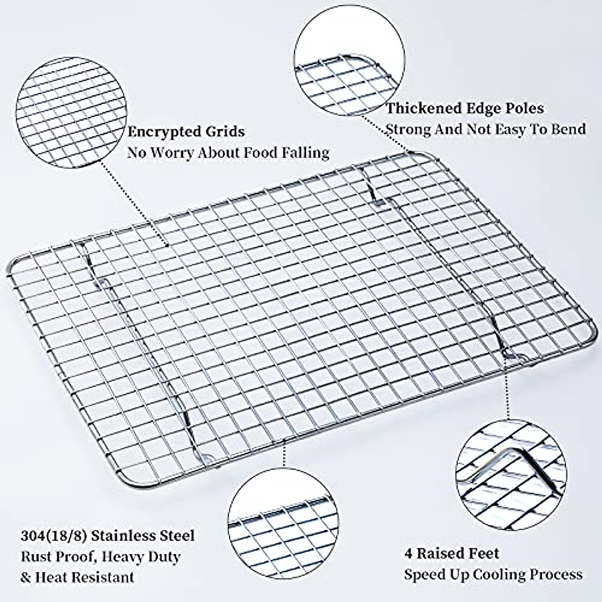 Cooling Rack For Baking, Aisoso Rack with 18/8 Stainless Steel Bold Grid Wire, Multi Use Oven Rack Fit Quarter Sheet Pan, Oven and Dishwasher Safe, 8.5 x 12 Inches