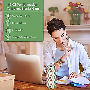 MultiOutools 4 Pack Sublimation Tumblers Blanks Cans, 16oz Stainless Steel Tumbler with Plastic Straw, Double Wall Insulated Beer Cans Cups for Tumbler Heat Press Machine Sublimation Printing