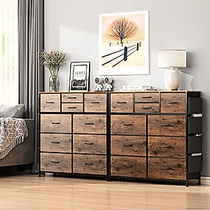Lulive 10 Drawer Dresser, Chest of Drawers for Bedroom with Side Pockets and Hooks, Fabric Storage Dresser, Sturdy Steel Frame, Wood Top, Organizer Unit for Nursery, Hallway, Closet (Rustic Brown)