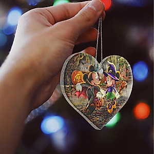 Disney – Mickey and Minnie Mouse – Halloween Fun – Thomas Kinkade Studios – 3.5” x 3” Heart Shaped Hanging Acrylic Print Accessory – Officially Licensed Collectible