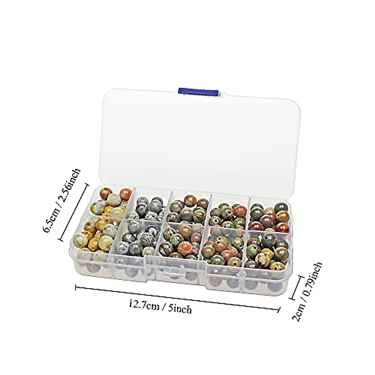 200pcs 8mm Stone Beads Kit Round Loose Gemstone Crazy Agate Marine Agate Map Stone Unakite Picasso for Bracelet Necklace Earrings Jewelry Making