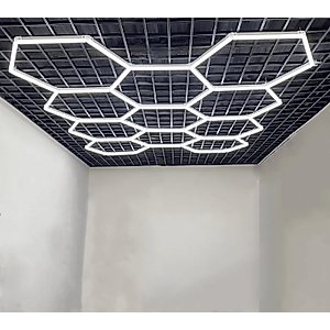 SENKOYU DIY Plug in Hexagon LED Garage Light for Workshop Gym Detail Shop, Size Customizable Hexagonal Honeycomb Grid System (11 Hexagonal Grid System)