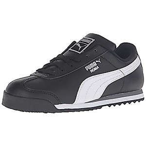 PUMA boys Roma Basic JR Sneaker, Black/White/Puma Silver, 7 M US Big Kid