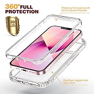 Diaclara Designed for iPhone 13 Case, Full Body Rugged Case with Built-in Touch Sensitive Anti-Scratch Screen Protector, Soft TPU Bumper Case for iPhone 13 6.1" (Clear Glitter)