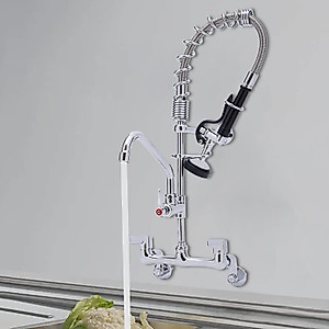 Commercial Kitchen Faucet, Wall Mount Kitchen Faucet with 3 Water Outlet Modes, 360°Rotate Adjustable Wall Mounted Kitchen Tap with Cold/Hot Control for Home, Restaurants, Breweries