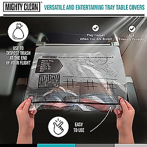 15 Disposable Travel Tray Protectors by Mighty Clean │ Airplane Travel Essentials for Toddler, Kids, and Adults │ Must Have for Flying │ Provides a Clean Surface and Entertainment │ 15 Pack