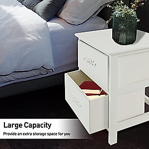 White Nightstands Set with Drawers, Wooden Night Stands Fully Assembled Modern White Night Stands with 2 Drawers, Night Stands Set of 2 for Small Space, Bedroom, Office